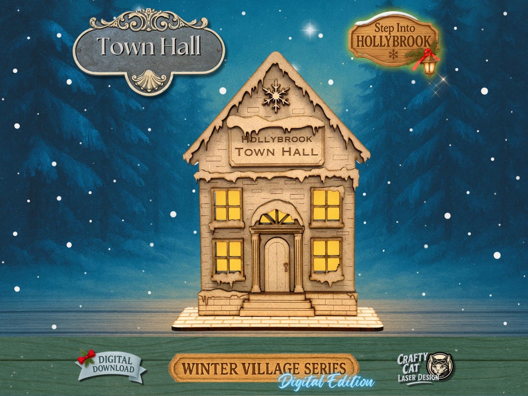 Laser-cut Christmas Town Hall SVG – Holiday Village Building Digital ...