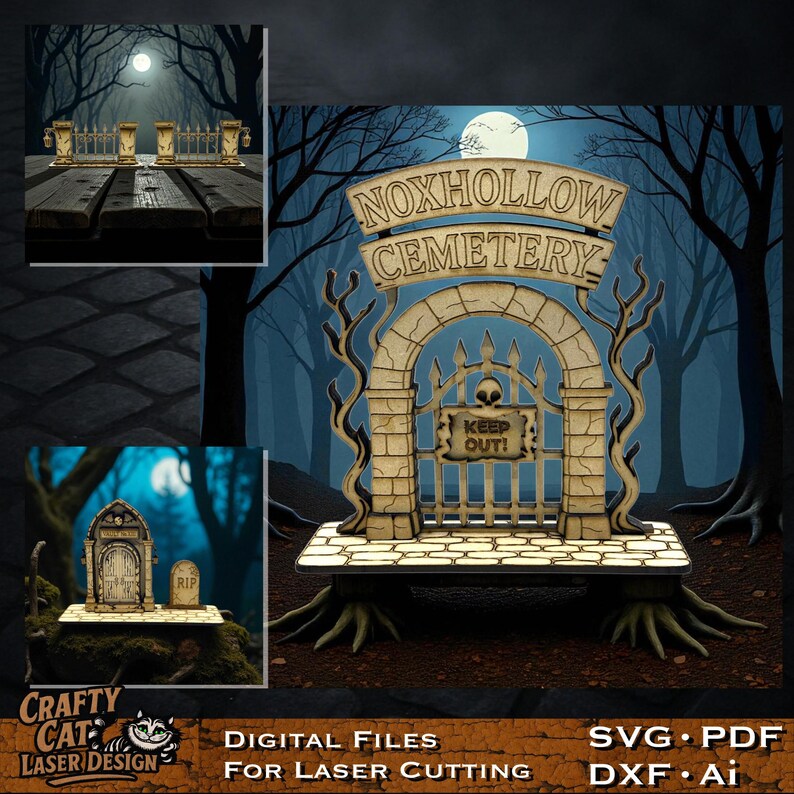 Haunted Cemetery SVG: Halloween Graveyard Scene - Laser Cut Files - Etsy