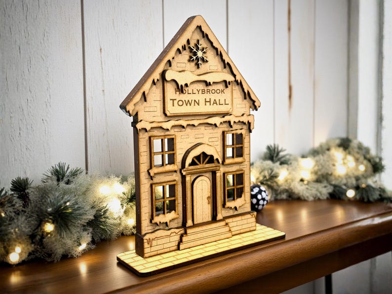 Laser-cut Christmas Town Hall SVG – Holiday Village Building Digital ...