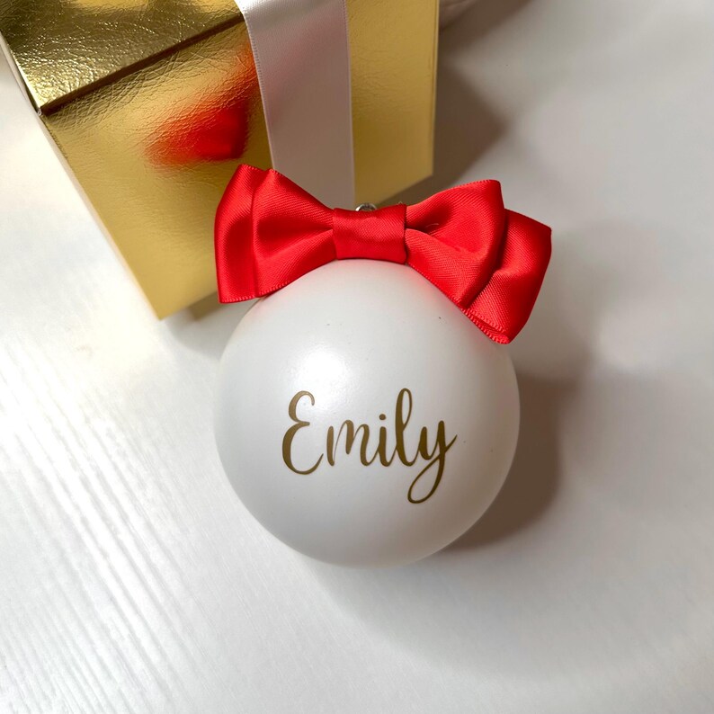 Personalized Christmas Ornament, Custom Name Bauble, Red Bow, Handmade ...