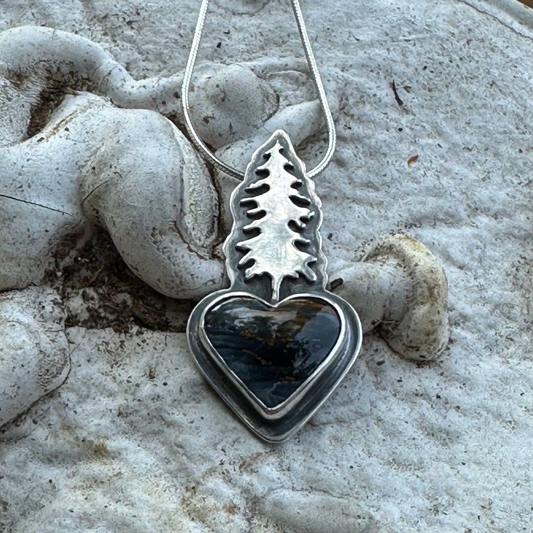 Pietersite Heart Tree Pendant - Etsy