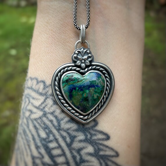Azurite Malachite Heart Pendant - Etsy