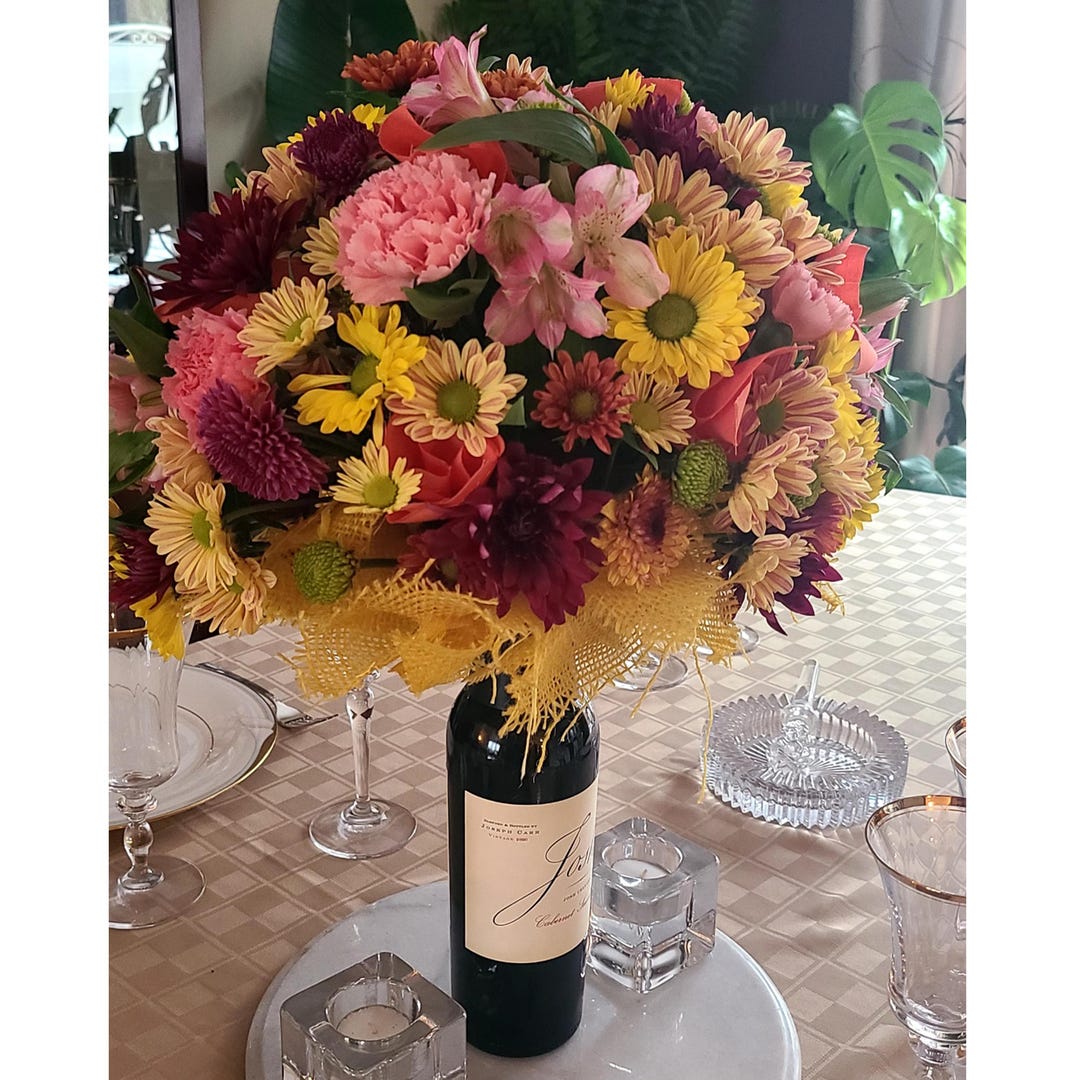 Brick Red Wine Bottle Bouquet Holder for Flowers on Wine Bottles ...