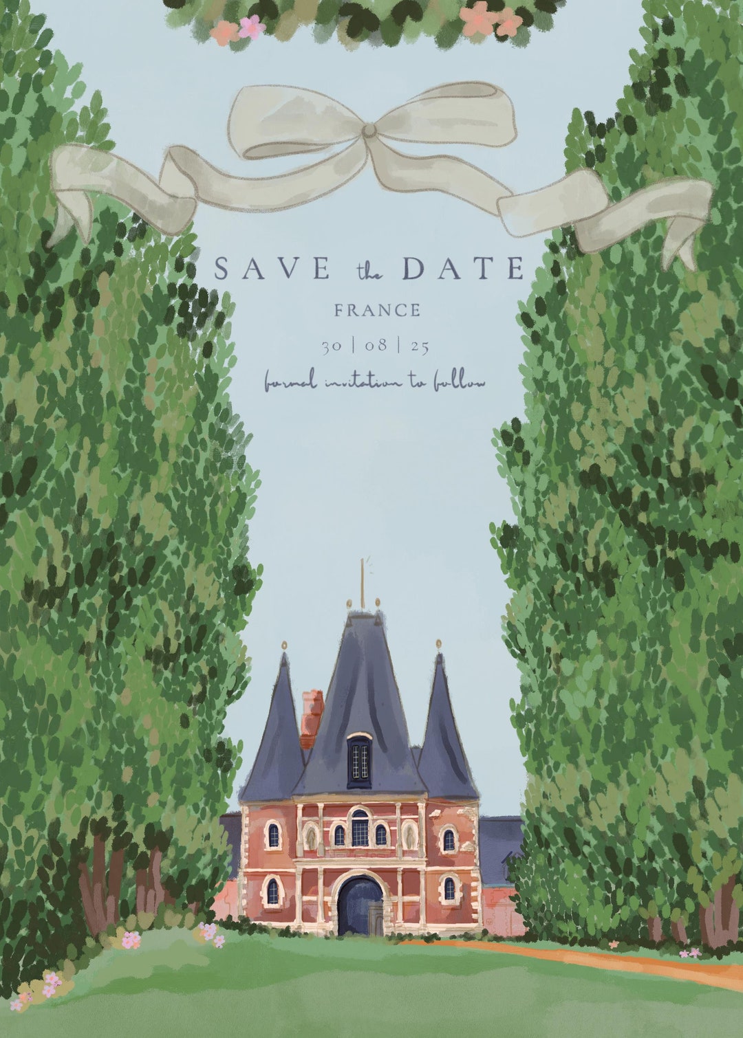 Elegant Chateau Wedding Invitation Template | Editable Printable ...