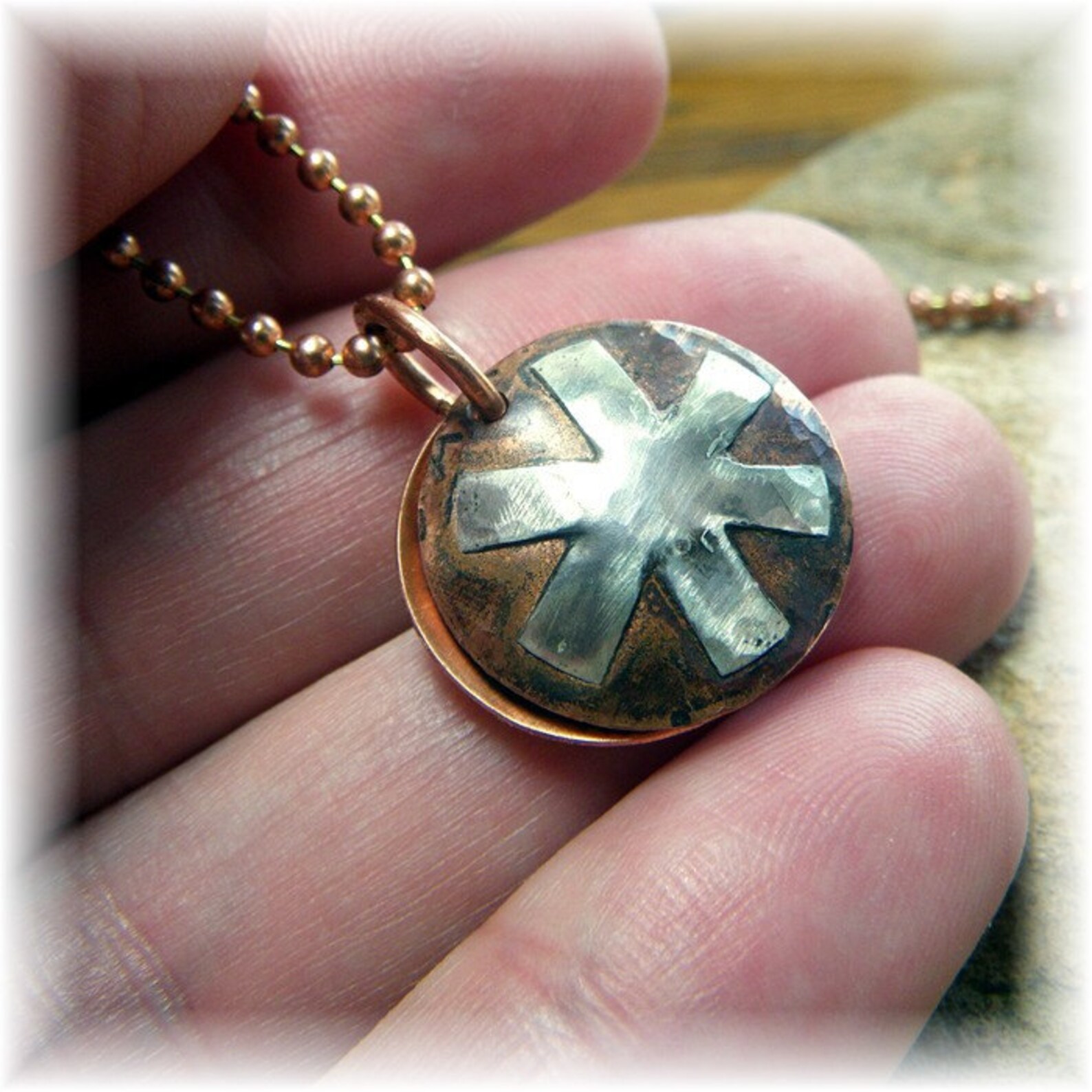 Pure Copper and Sterling Silver Domed Rustic Locket Personalized ...