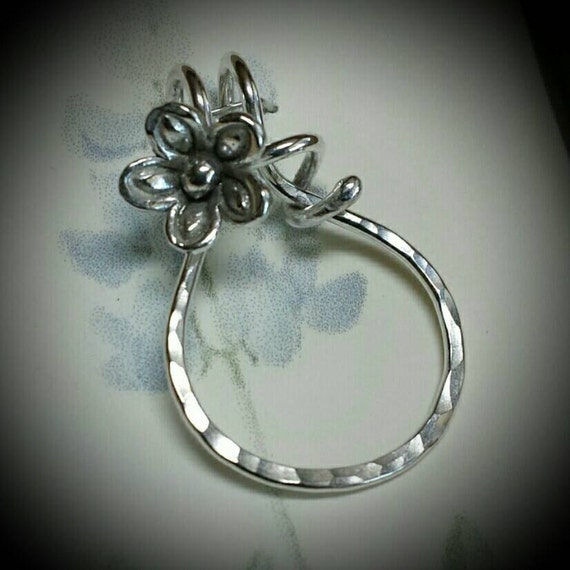 Unique Sterling Silver Charm Holder Thick Organic Floral | Etsy