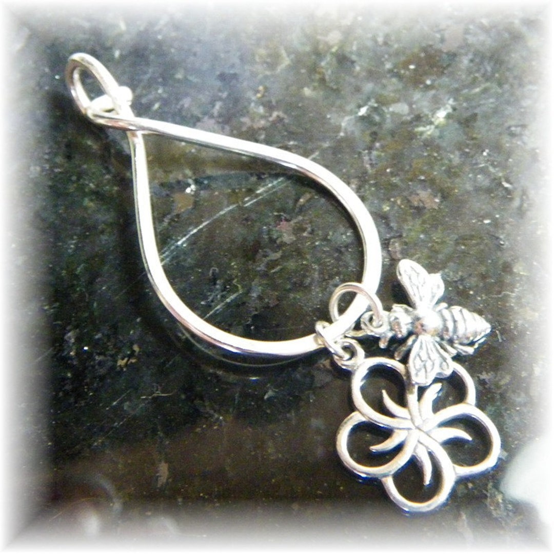 Unique Sterling Silver Charm Holder - Modern Teardrop Thick Smooth ...