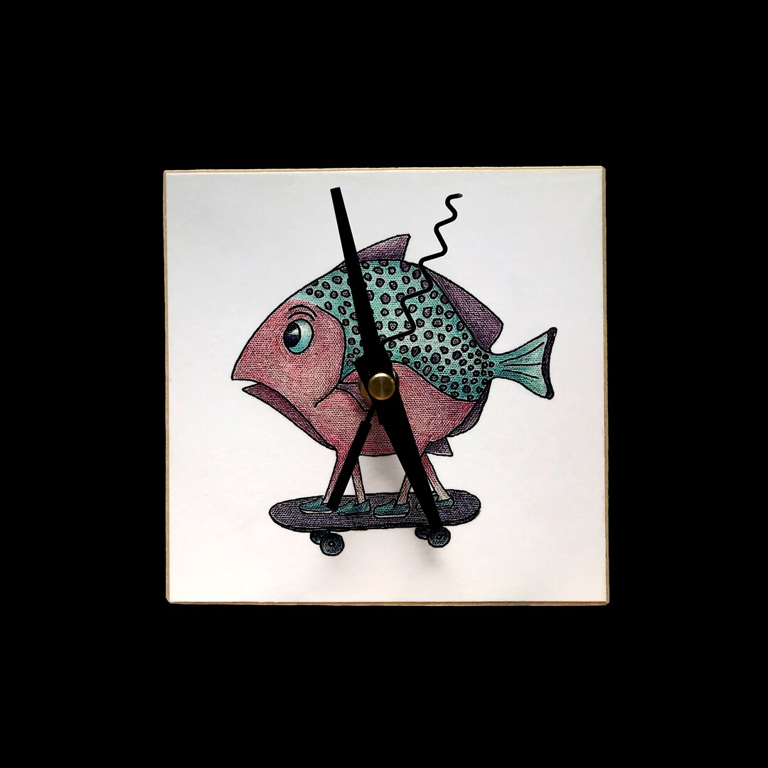 Whimsical Skate Boarding Fish With Feet Clock - Etsy