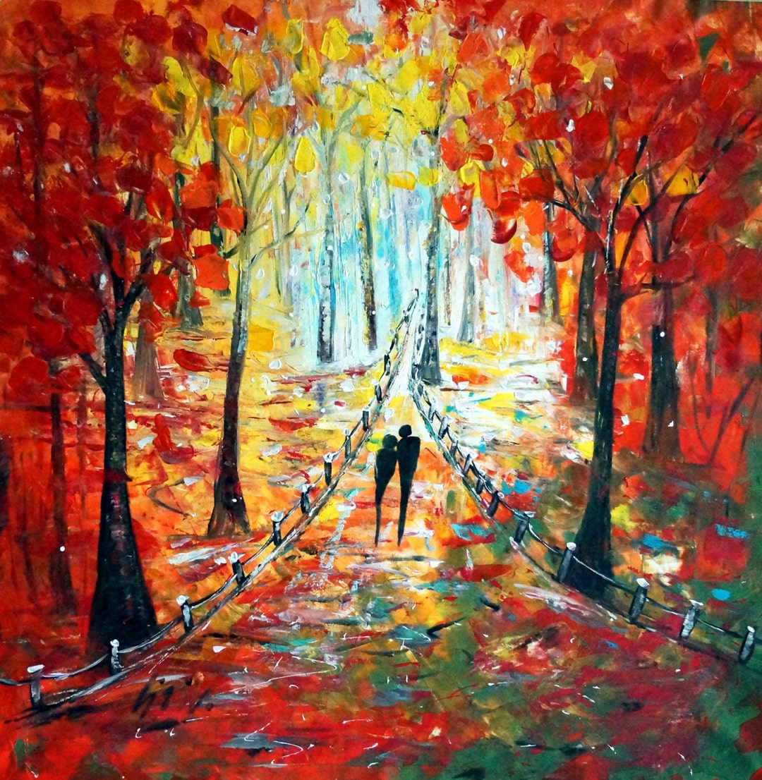 Large Fall in Vienna Painting: Modern Impressionist Palette Knife Art ...