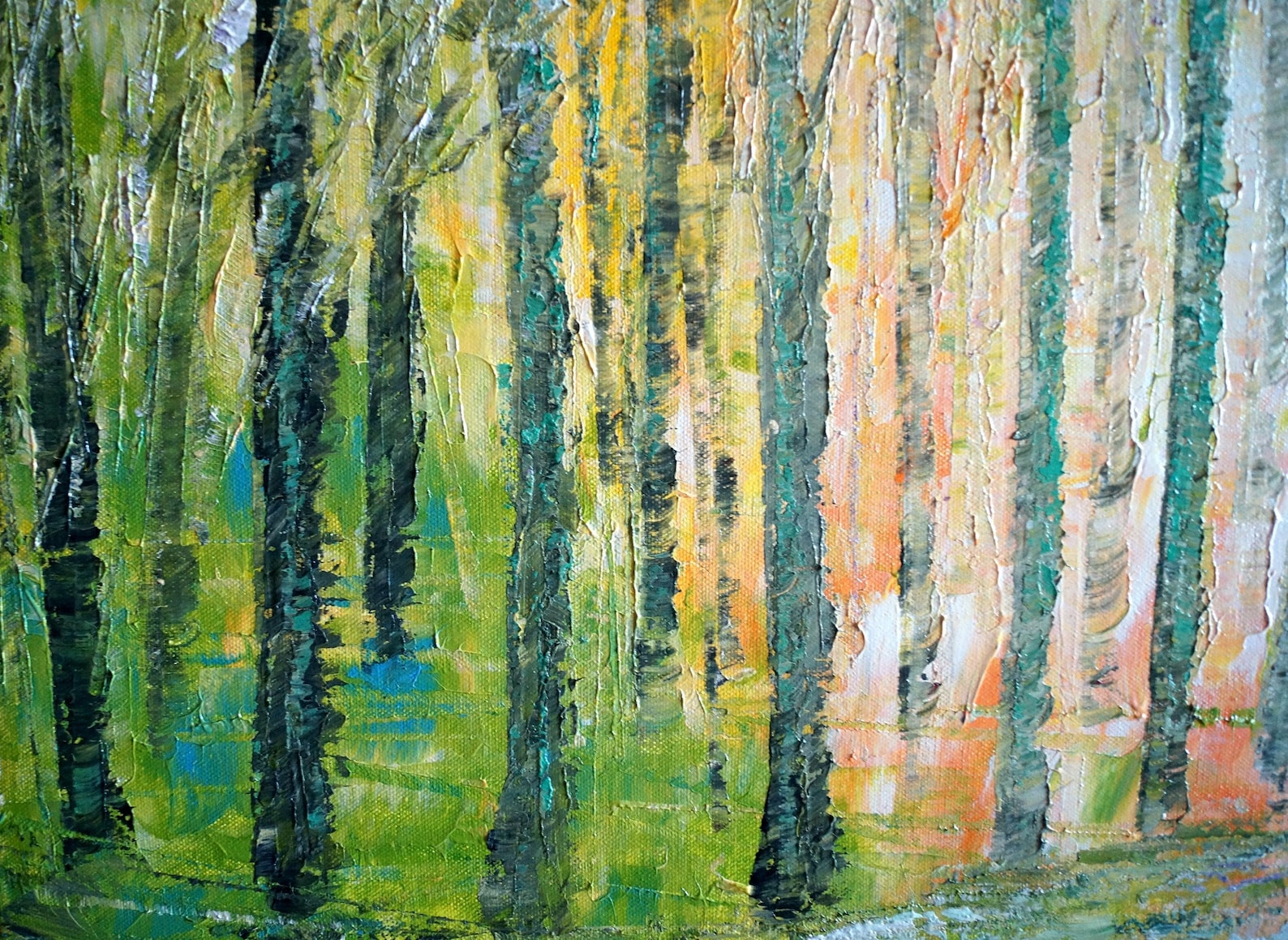 Spring Trees Impasto Oil Painting: Abstract Forest Landscape Canvas - Etsy