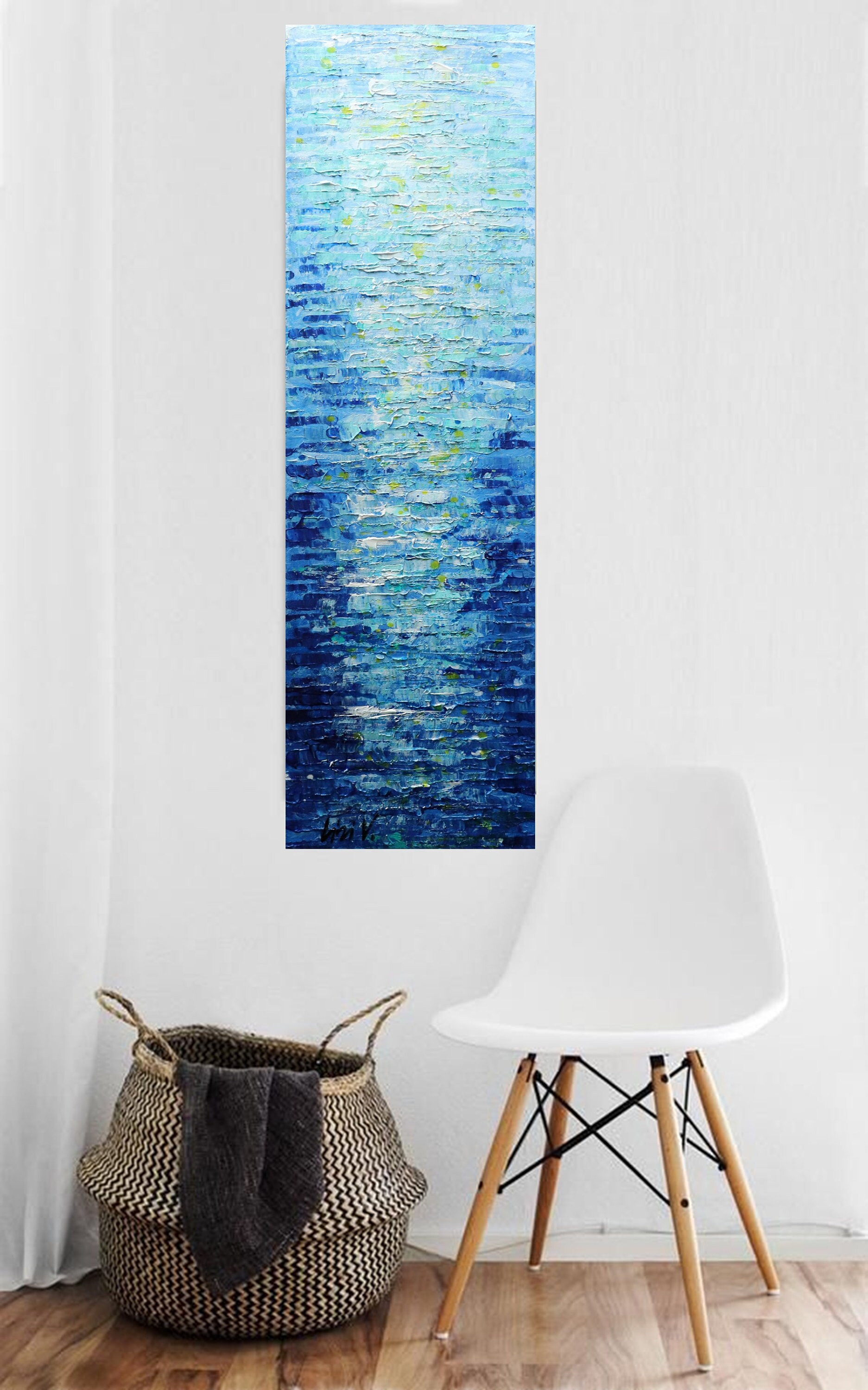 Tall Vertical BLUE Water Reflections ORIGINAL PAINTING canvas , Long ...