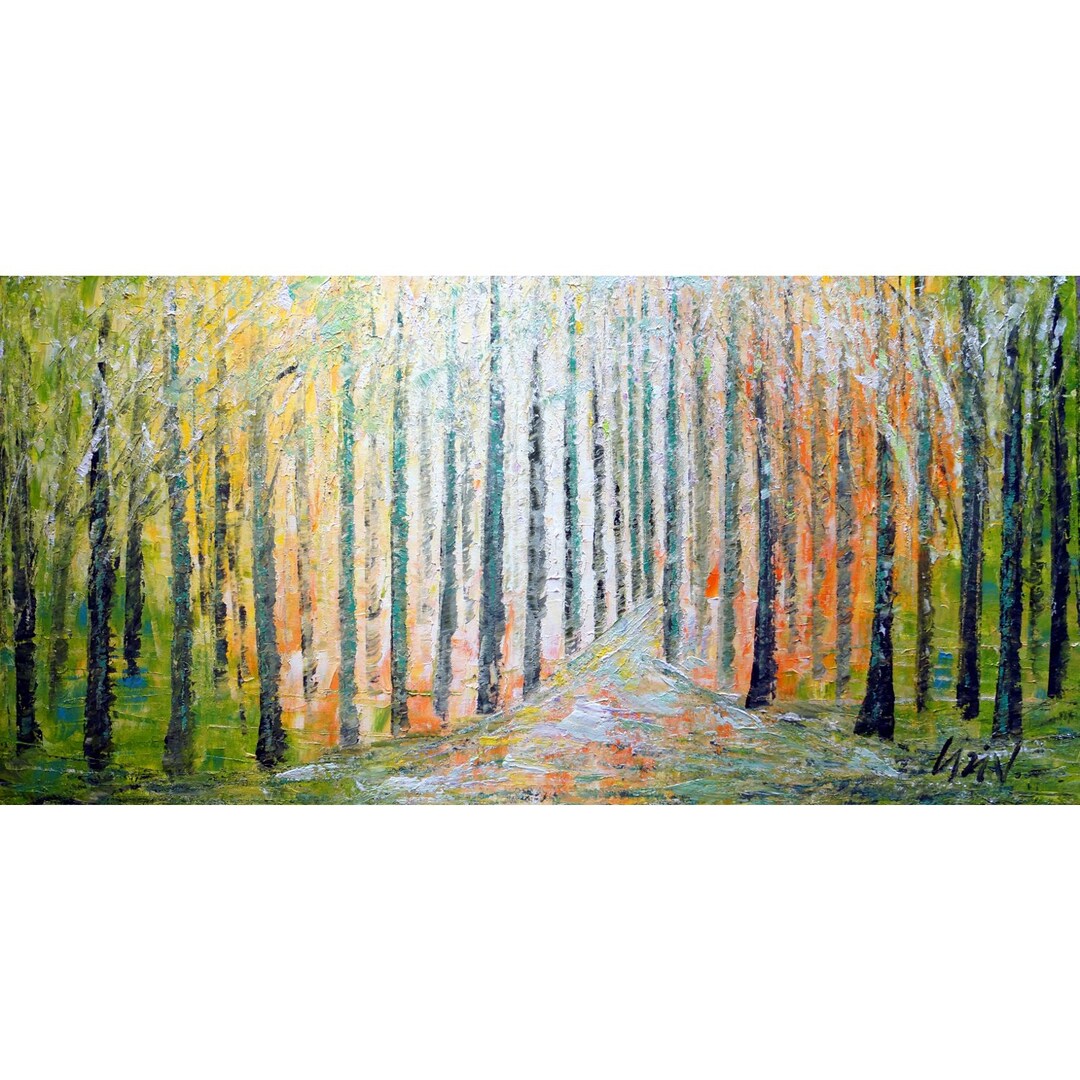 Spring Trees Impasto Oil Painting: Abstract Forest Landscape Canvas - Etsy