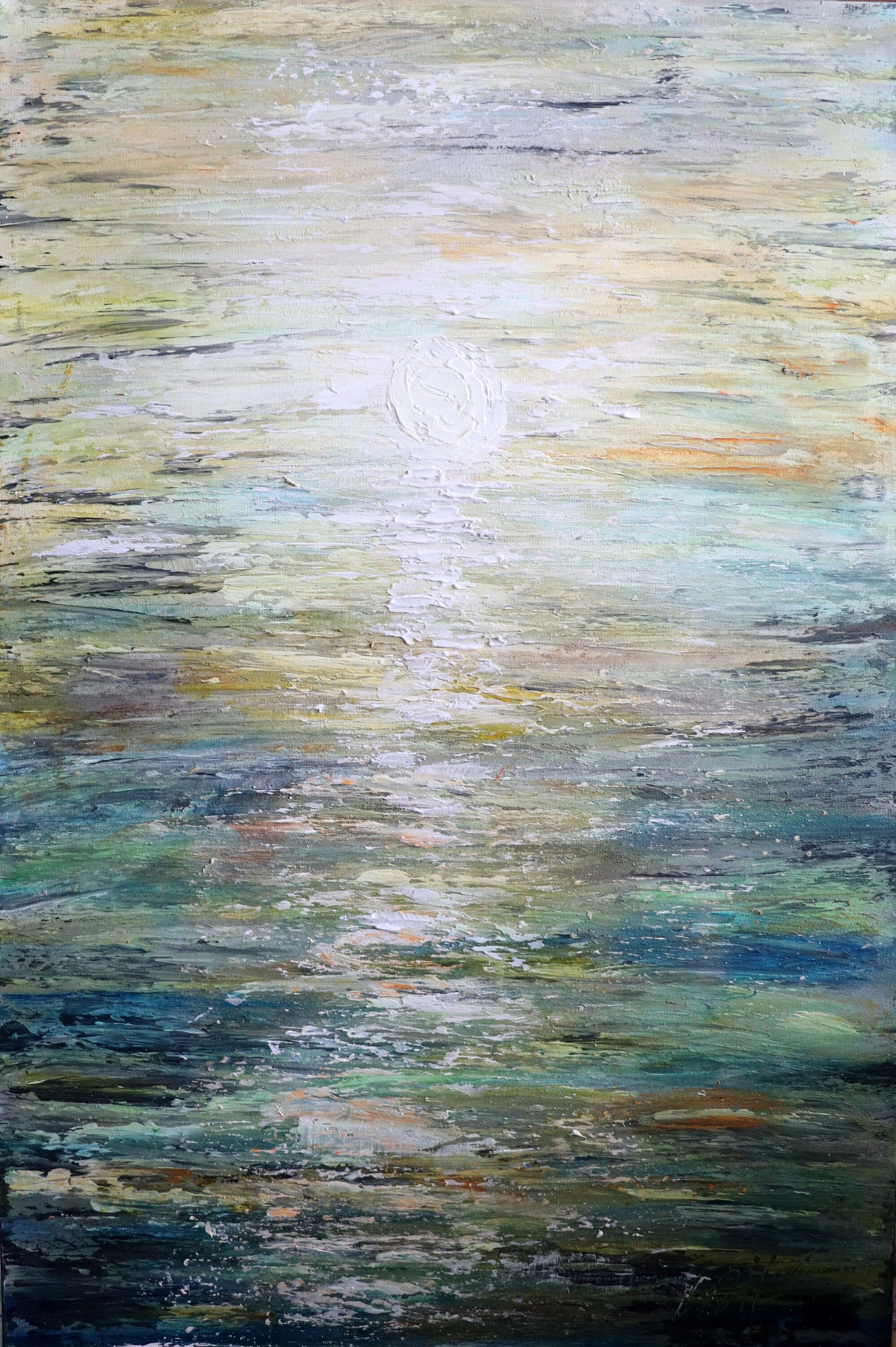 Relaxing Moon Set Over Ocean Beach , Original Painting , Seascape at ...