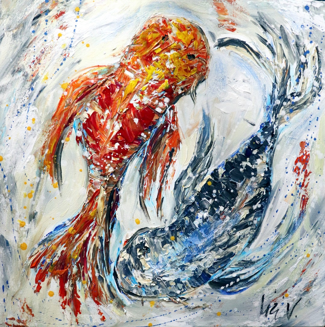 Abstract Fish Painting Palette Knife Textured Artwork Modern Art on ...