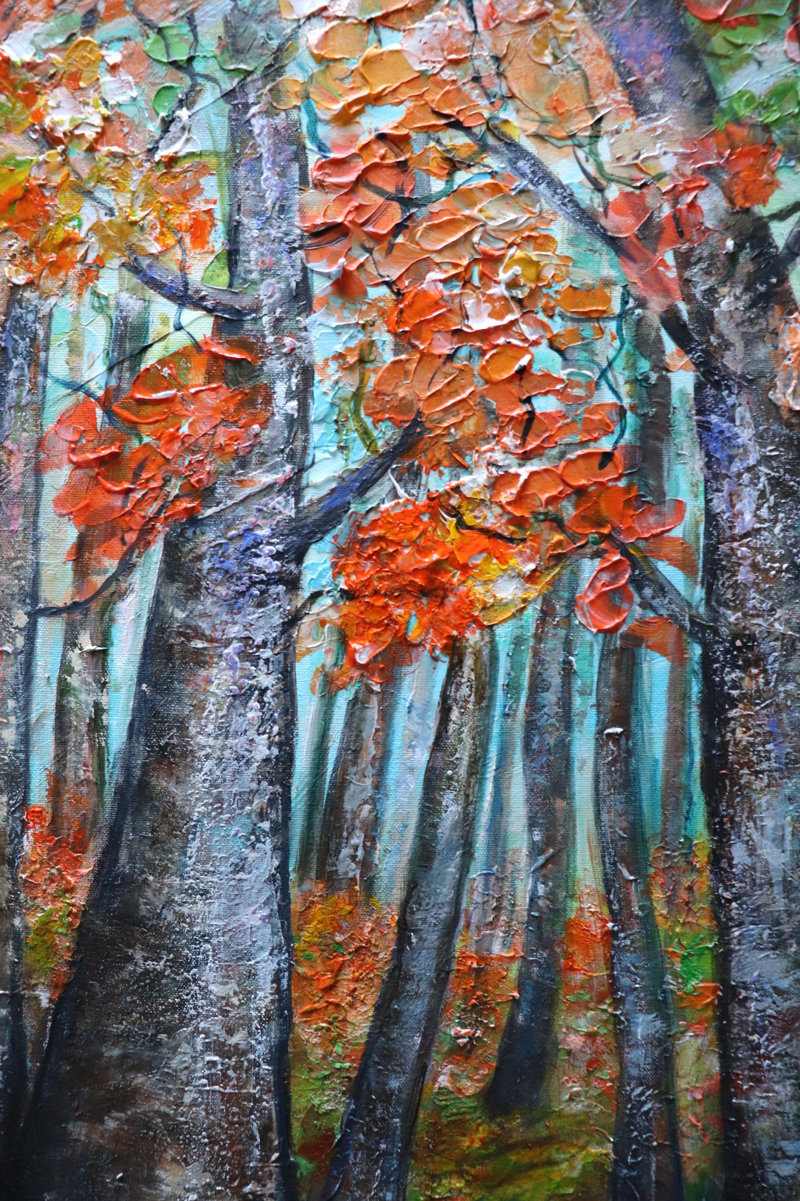 Orange Glow Fall Birch Trees Original Oil Impasto Painting - Etsy