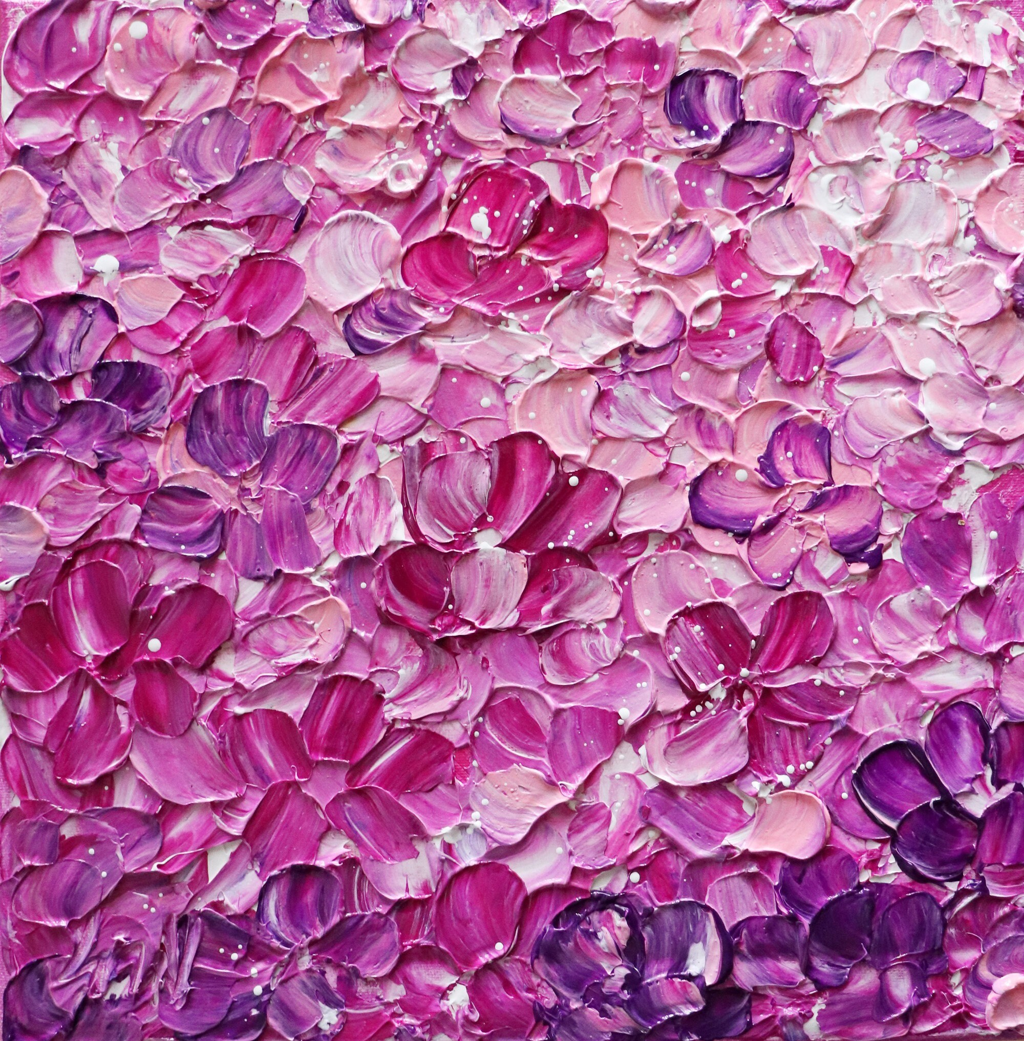 Pink Fuchsia Purple Lavender White Flowers Petals Oil Painting Impasto ...