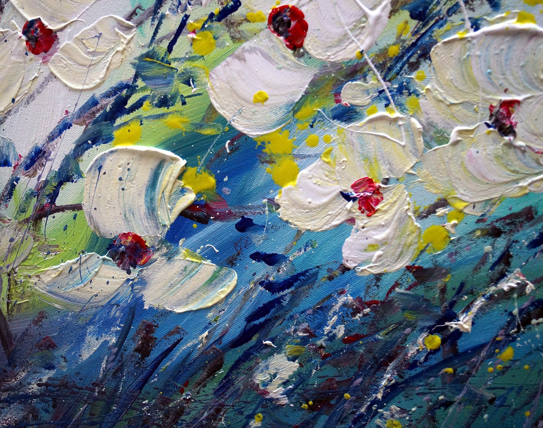Flowers Abstract Windy Day Daisy Floral Original Painting on Canvas