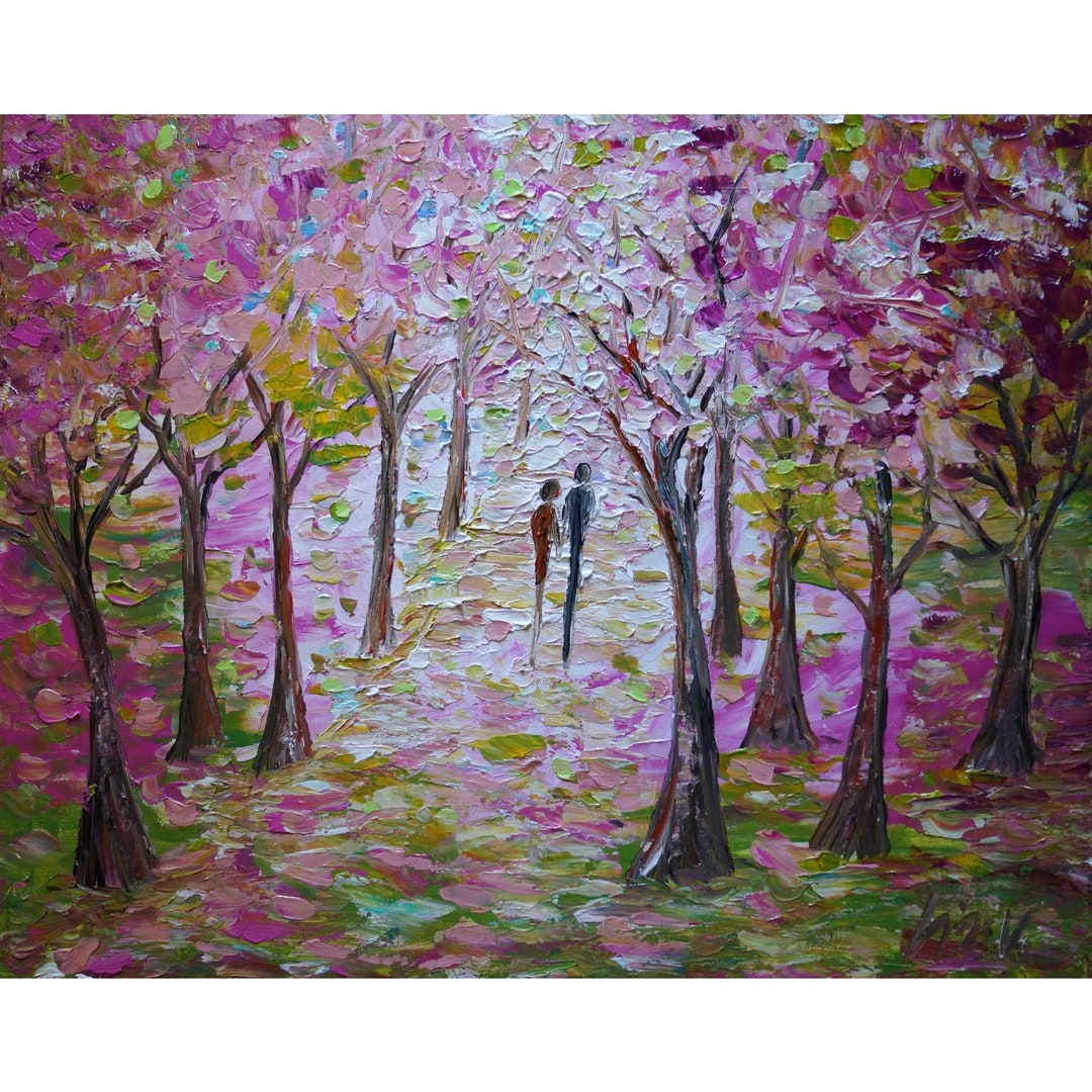PRIMAVERA Amor Romance Pintura Original Gran Pintura Óleo Lienzo ...