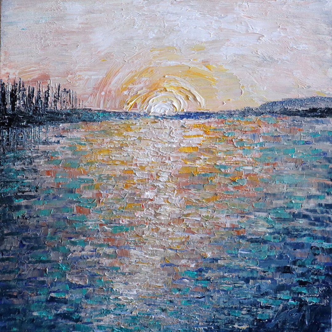 SUNRISE Abstract Original Painting Lake Ocean Seashore Seacoast ...