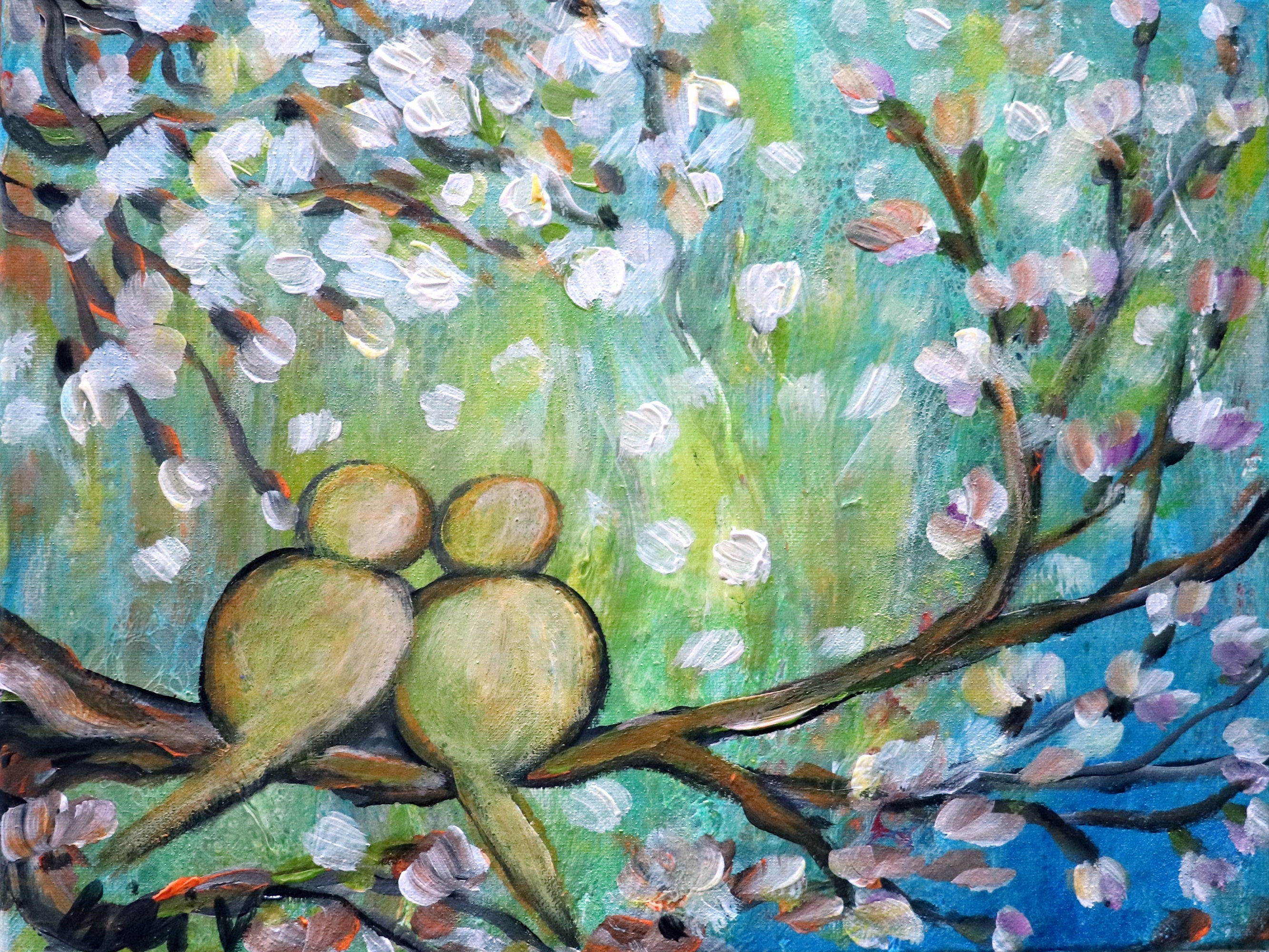 SPRING LOVE Raining Cherry Flowers Birds Cherry Blossom Abstract Whimsy ...