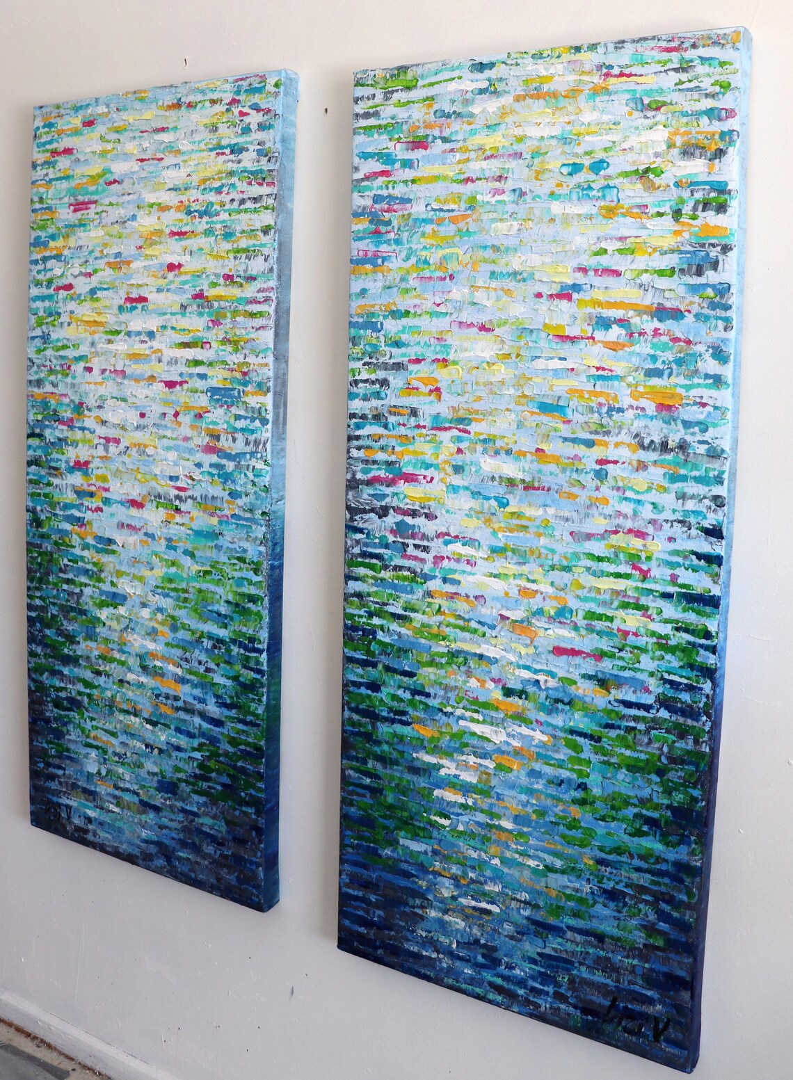 Tall Vertical Paintings Set of 2 Canvases Water Abstract - Etsy