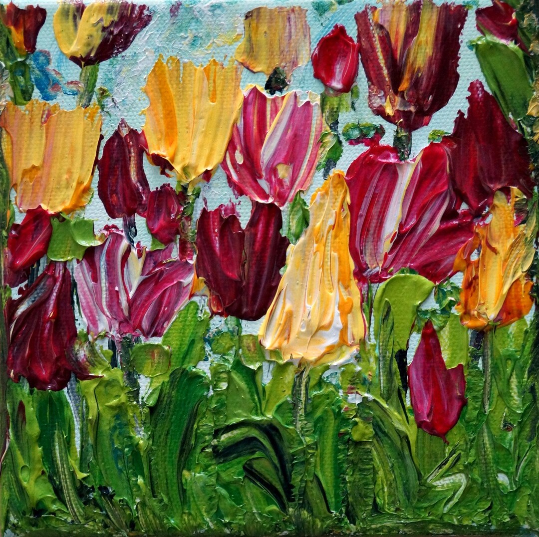 Original Oil Painting Tulips Spring Flowers Impasto Art SMALL CANVAS ...