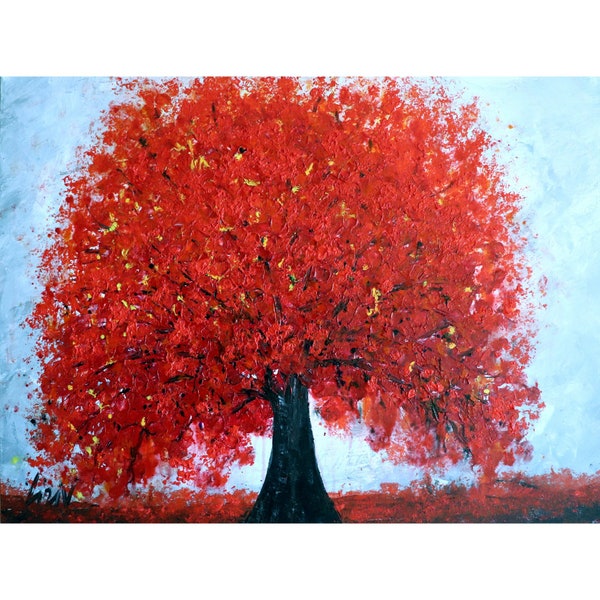 Red Tree Painting - Etsy