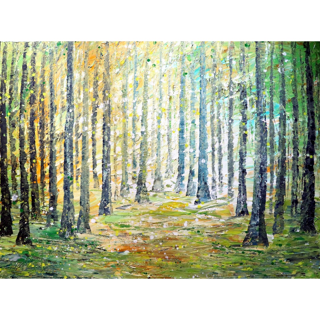 Impasto Spring Trees Landscape Painting: Original Sunrise Canvas Art - Etsy
