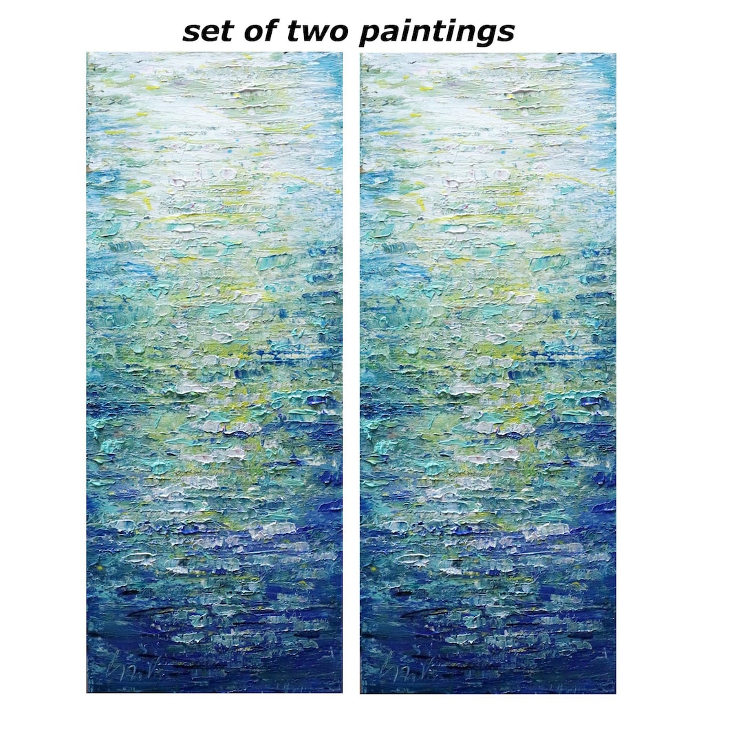 Set of Two Paintings Tall Vertical Wall Art ORIGINAL Painting Canvas ...