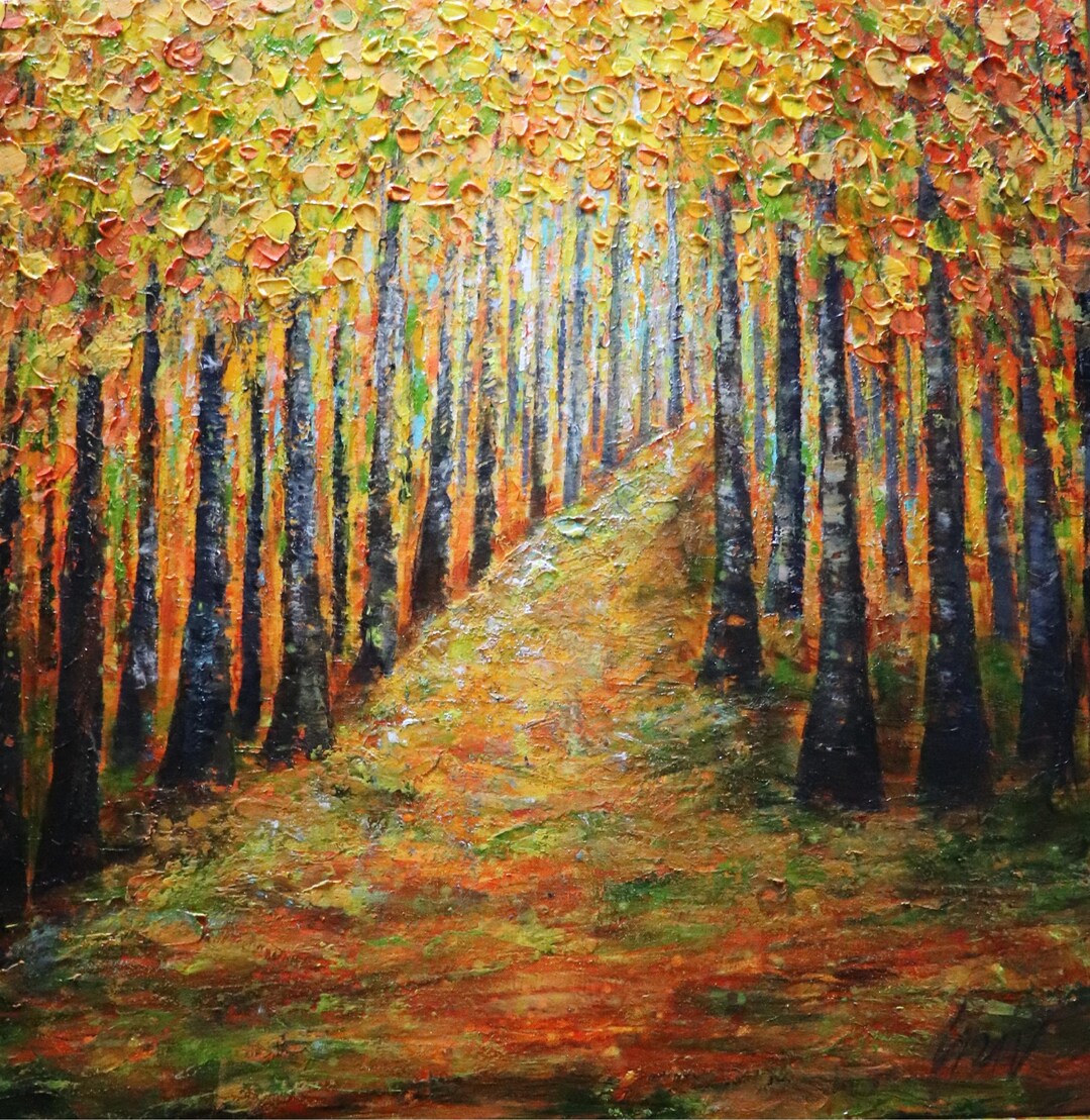 Fall Forest Oil Painting – Large Textured Impasto Canvas Art - Etsy