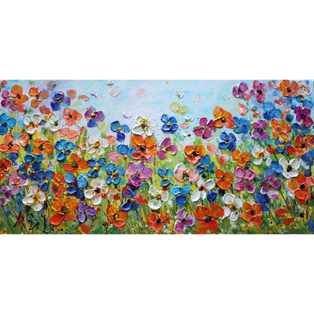 SPRING UP NORTH Flowers and Happy Bees Original Painting Impasto One of ...