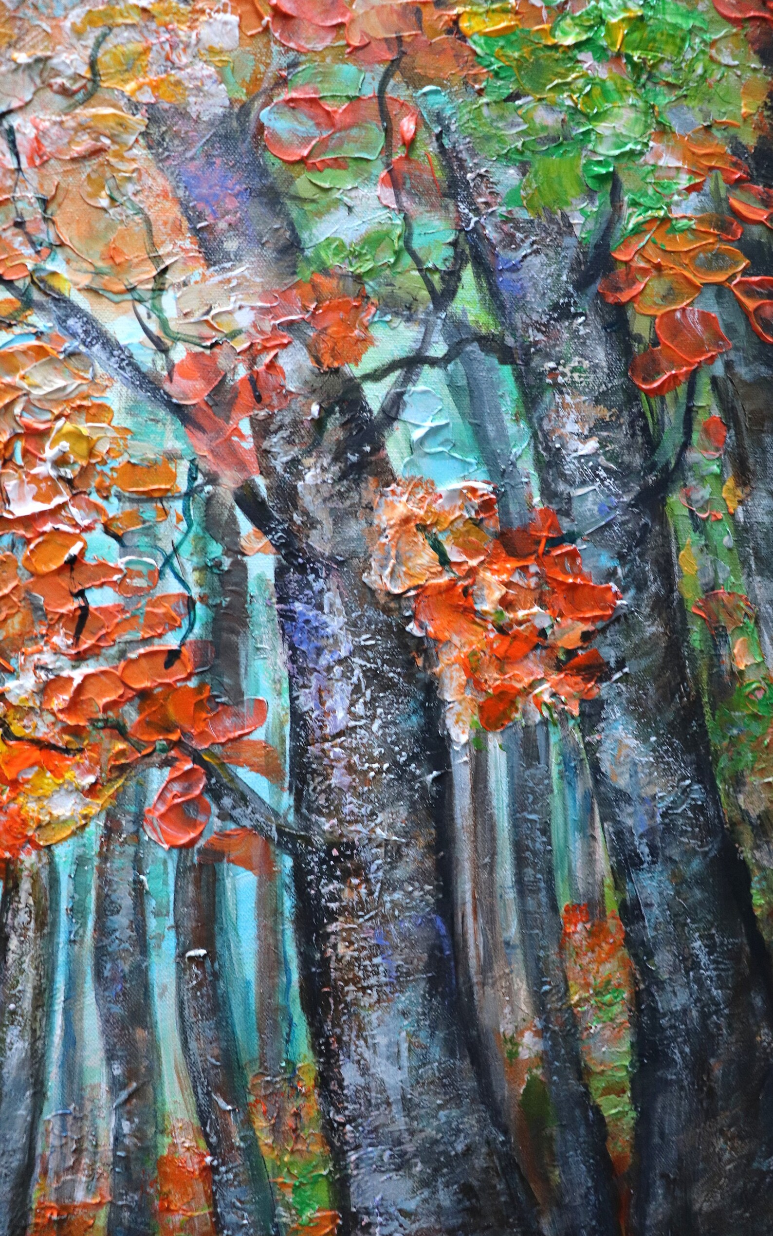Orange Glow Fall Birch Trees Original Oil Impasto Painting - Etsy