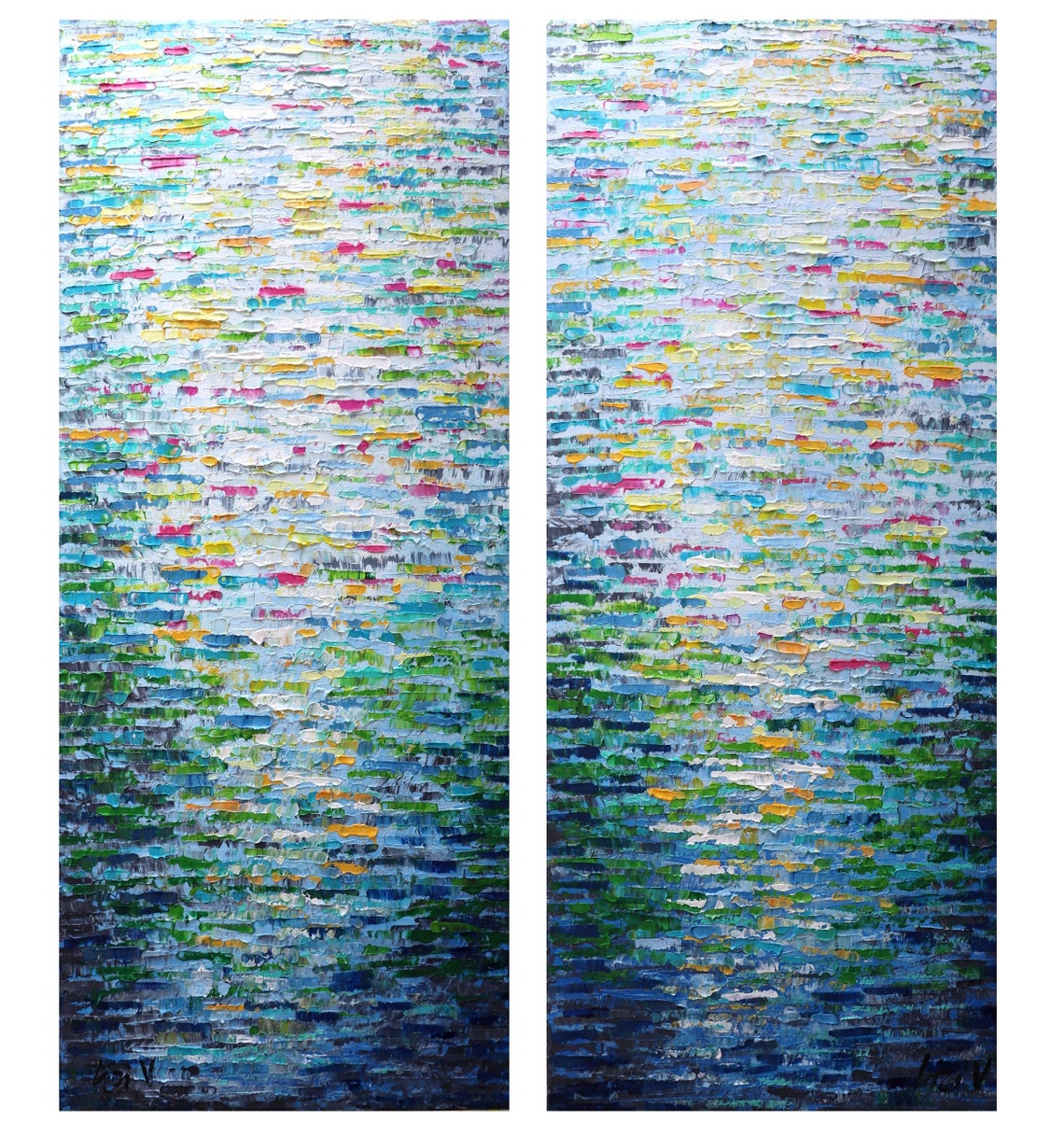 Tall Vertical Paintings Set of 2 Canvases Water Abstract - Etsy