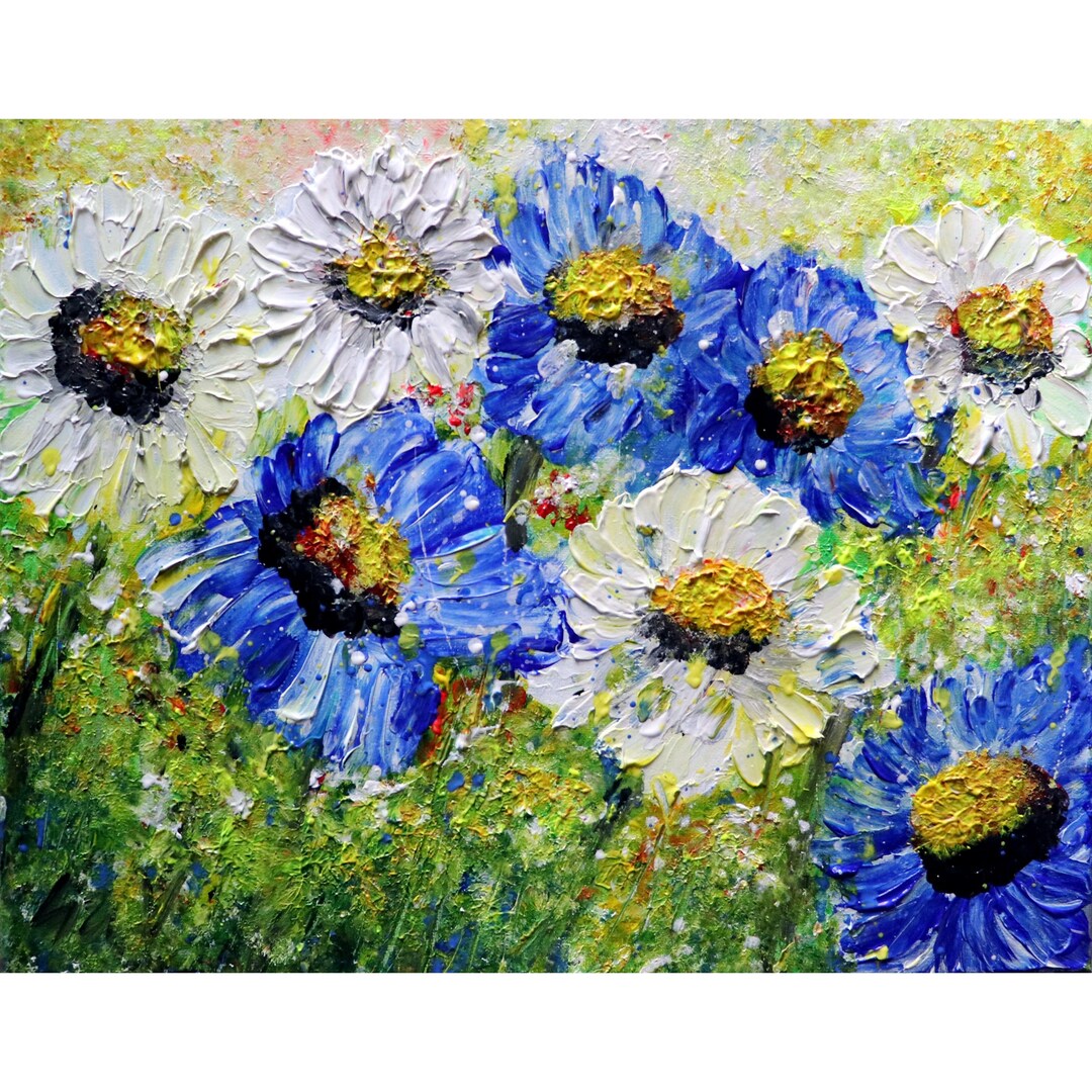Daisy Flowers Oil Painting, Modern Impressionist Floral Art, Summer ...