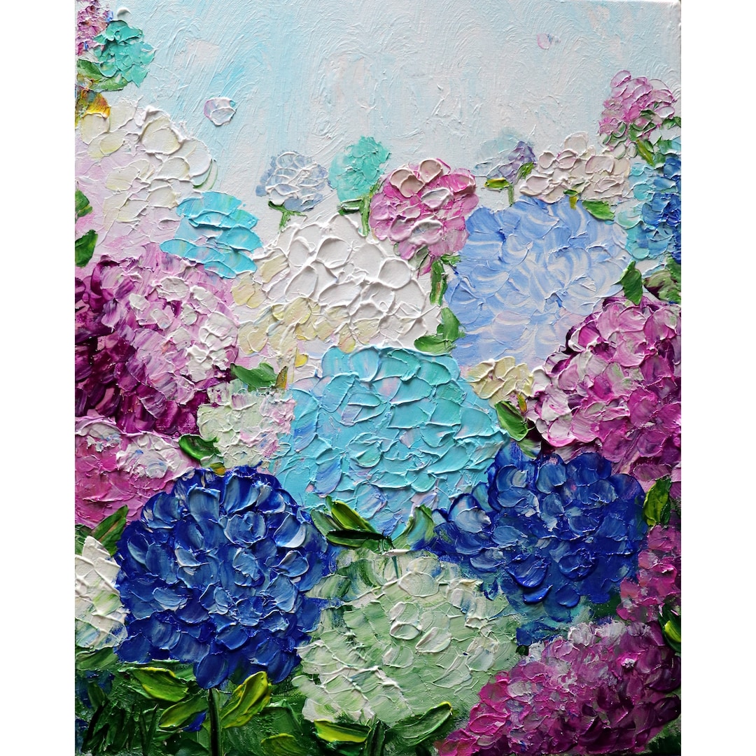 Colorful Hydrangeas Garden Original Oil Painting Flowers Landscape ...