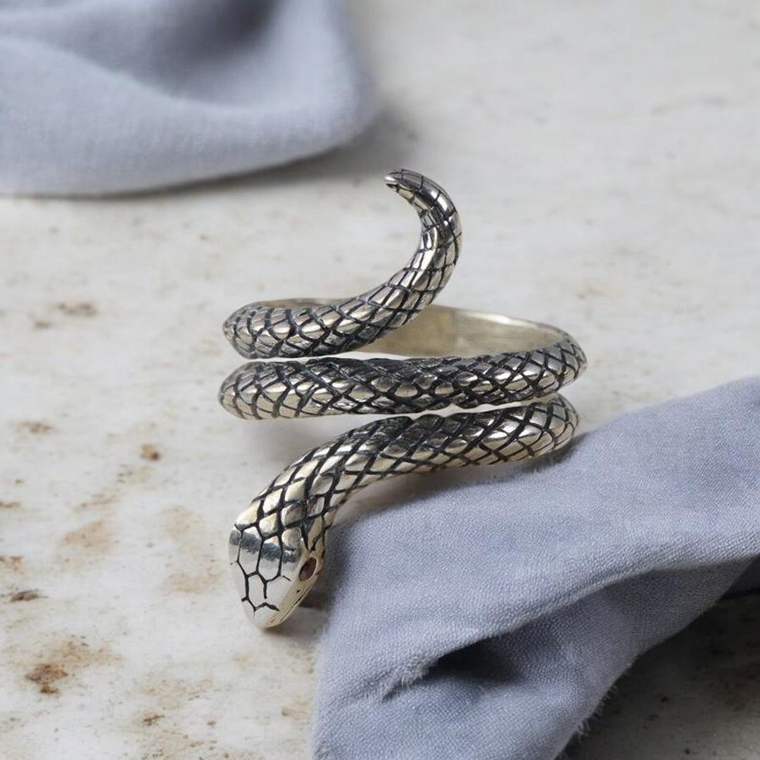 Silver Snake 925K Ring Adjustable Sterling Silver Serpent Ring Unique Jewelry Boho Chic ...