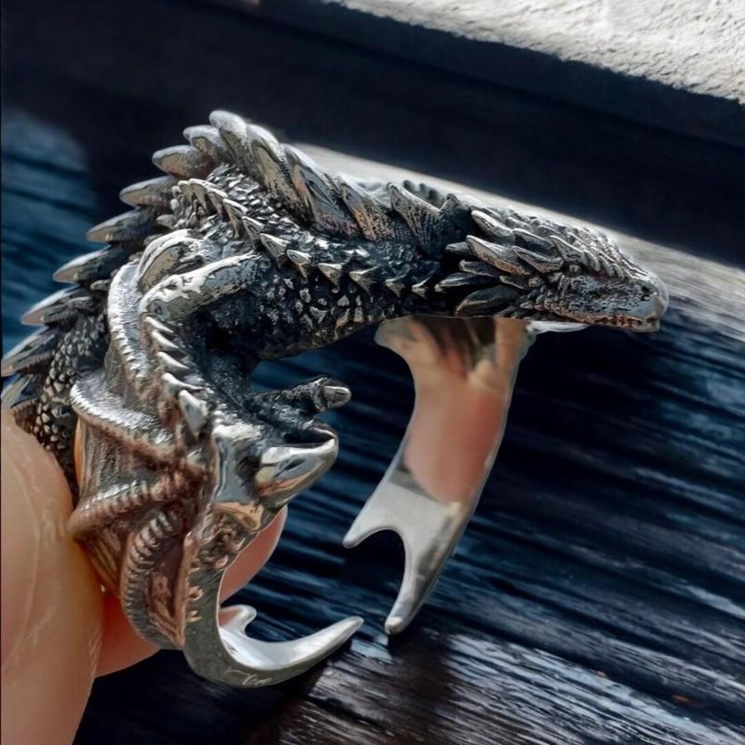 Dragon Ring for Men, Gothic Punk Style Adjustable Metal Ring, Dragon ...