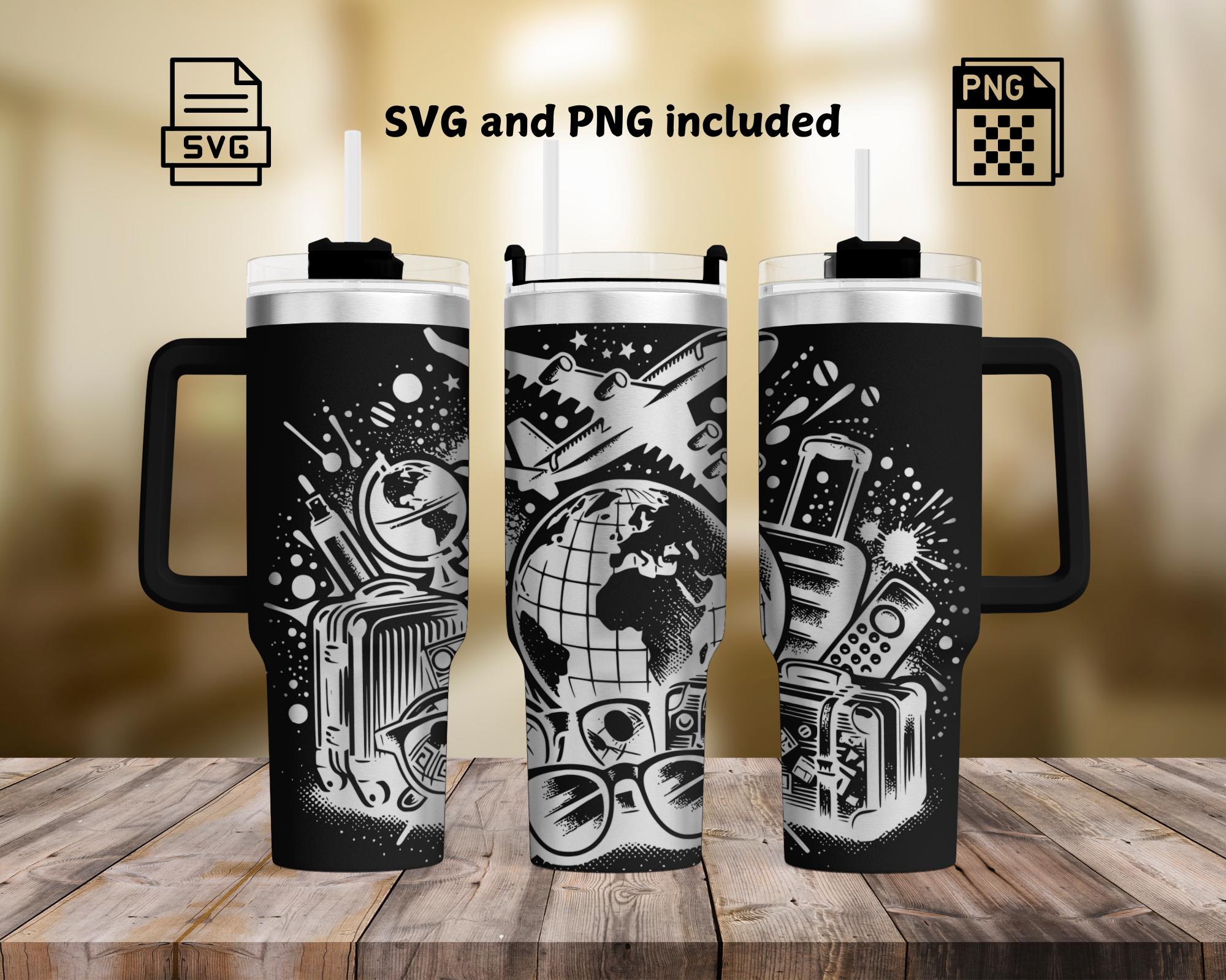 Travel Tumbler Laser Engraving SVG and PNG, Airplane Wrap Design 40oz ...