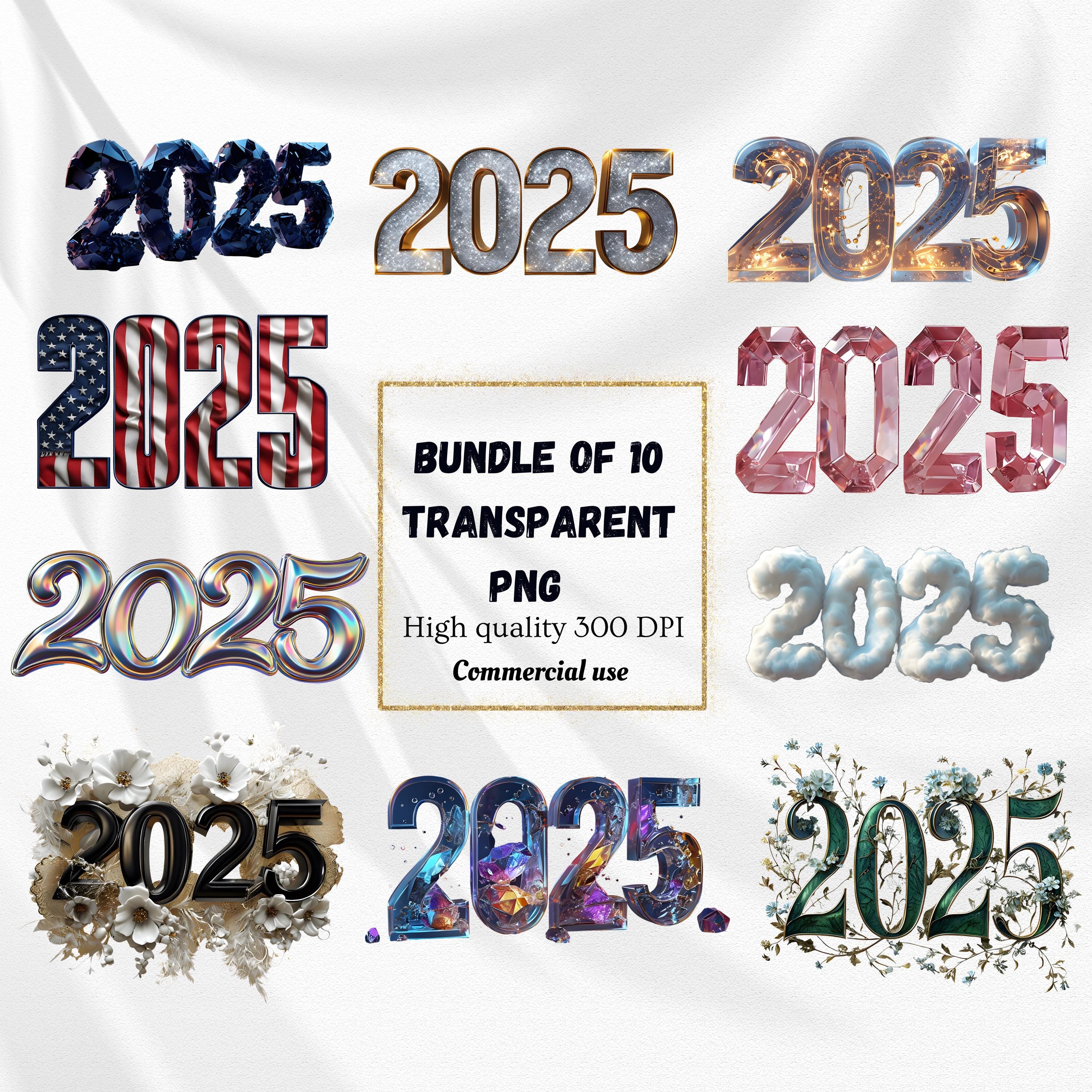 10 Transparent PNG 2025 Bundle Sublimation Design, 2025 Clipart PNG ...