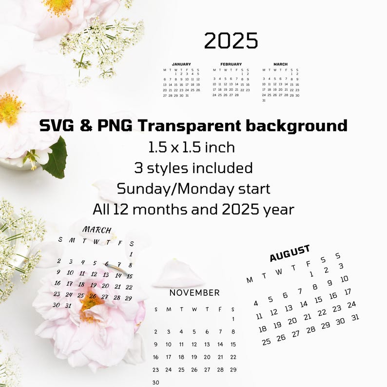 Transparent SVG & PNG 2025 Calendar, Png/svg Monthly Calendar, 2025 ...
