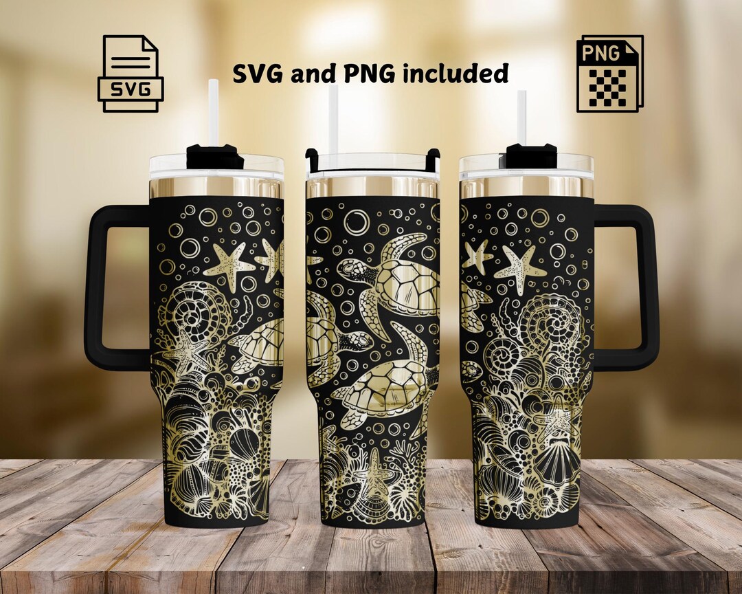 Sea Turtle Laser Tumbler Wrap Engrave SVG/PNG, Seamless Underwater ...