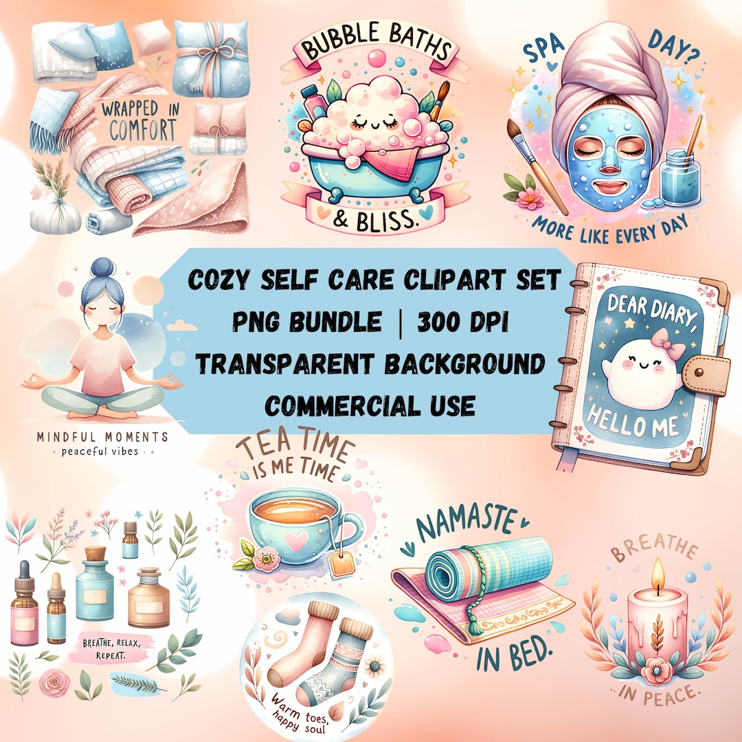 Watercolor Cozy Self Care Clipart Set, Spa Digital Stickers for ...