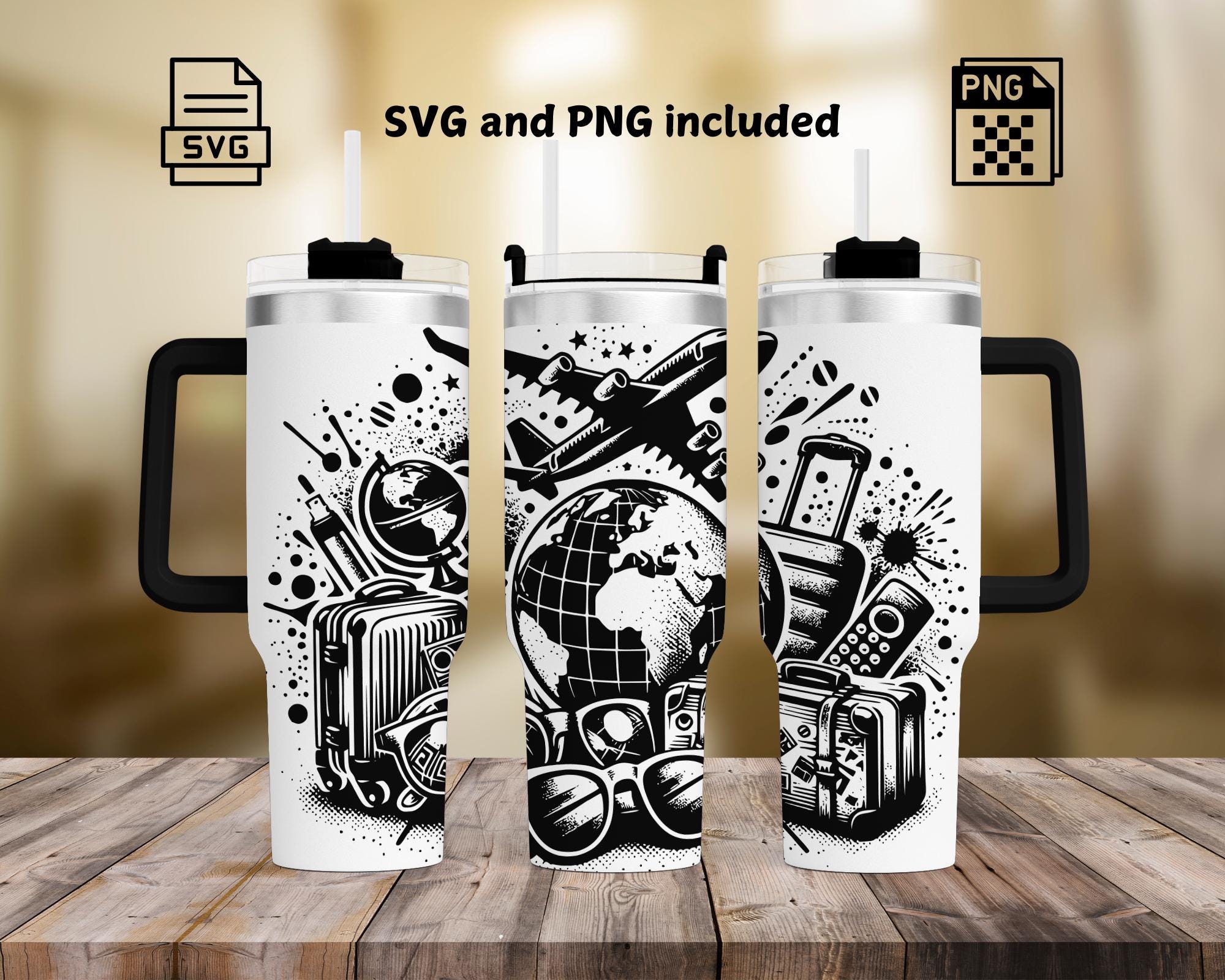 Travel Tumbler Laser Engraving SVG and PNG, Airplane Wrap Design 40oz ...