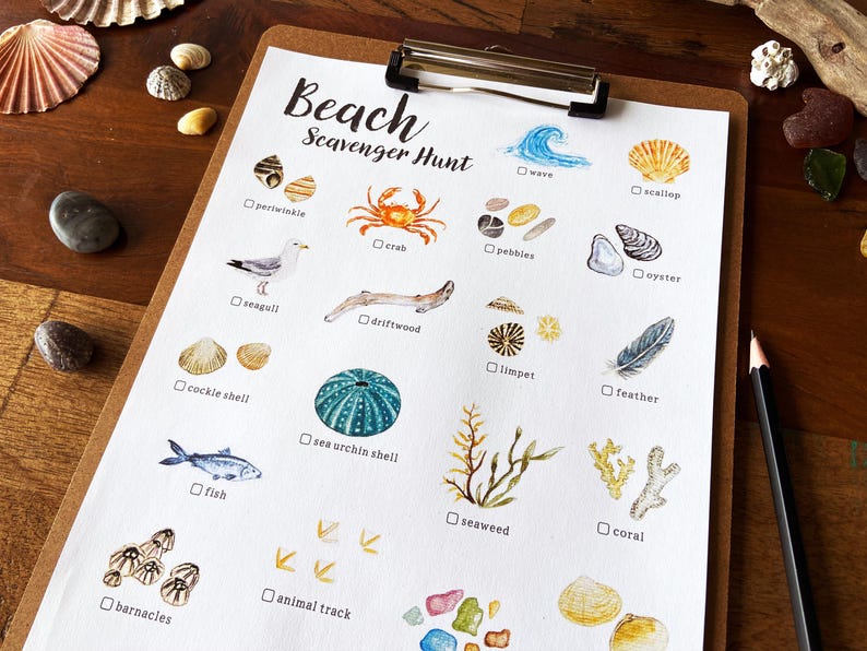 Beach Scavenger Hunt, Printable Nature Activity for Kids, Outdoor ...