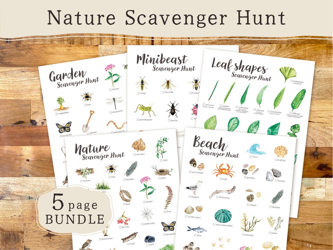 Nature Scavenger Hunt Bundle, Printable Nature Activity for Kids, Beach ...