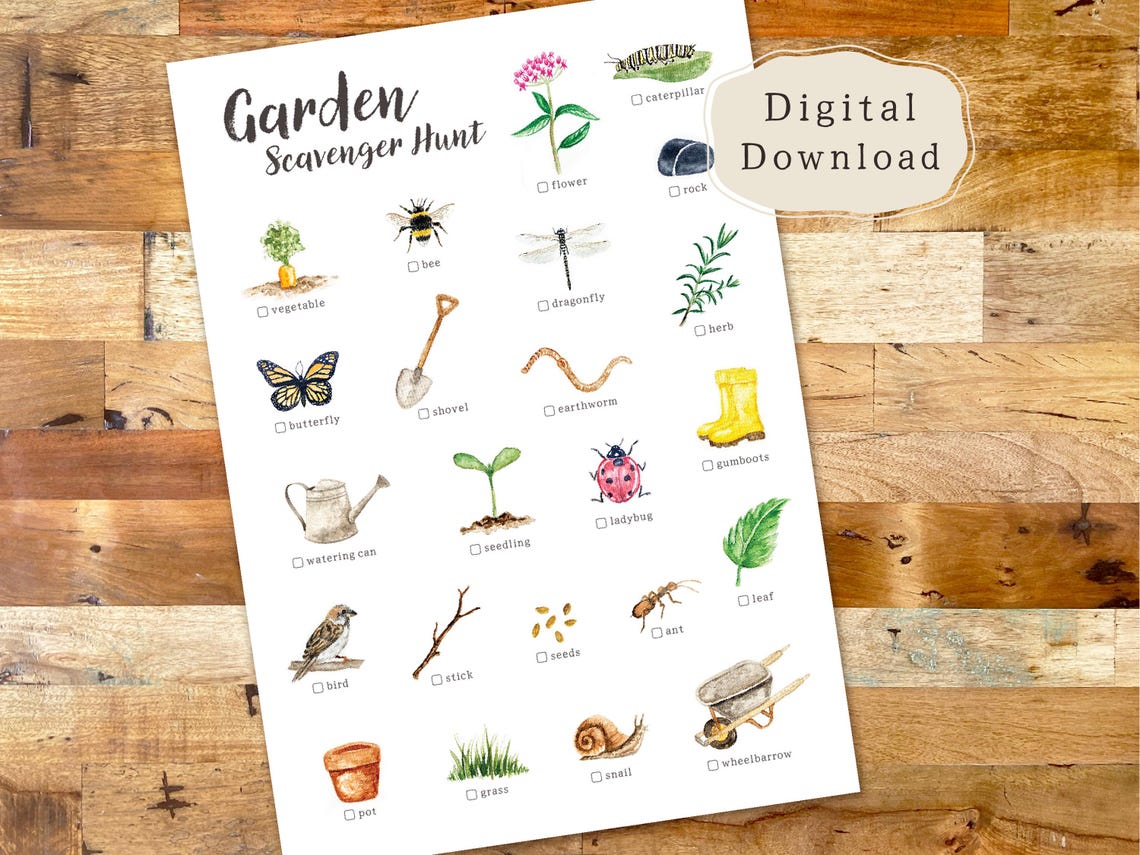 Garden Scavenger Hunt, Printable Nature Activity for Kids, Outdoor ...