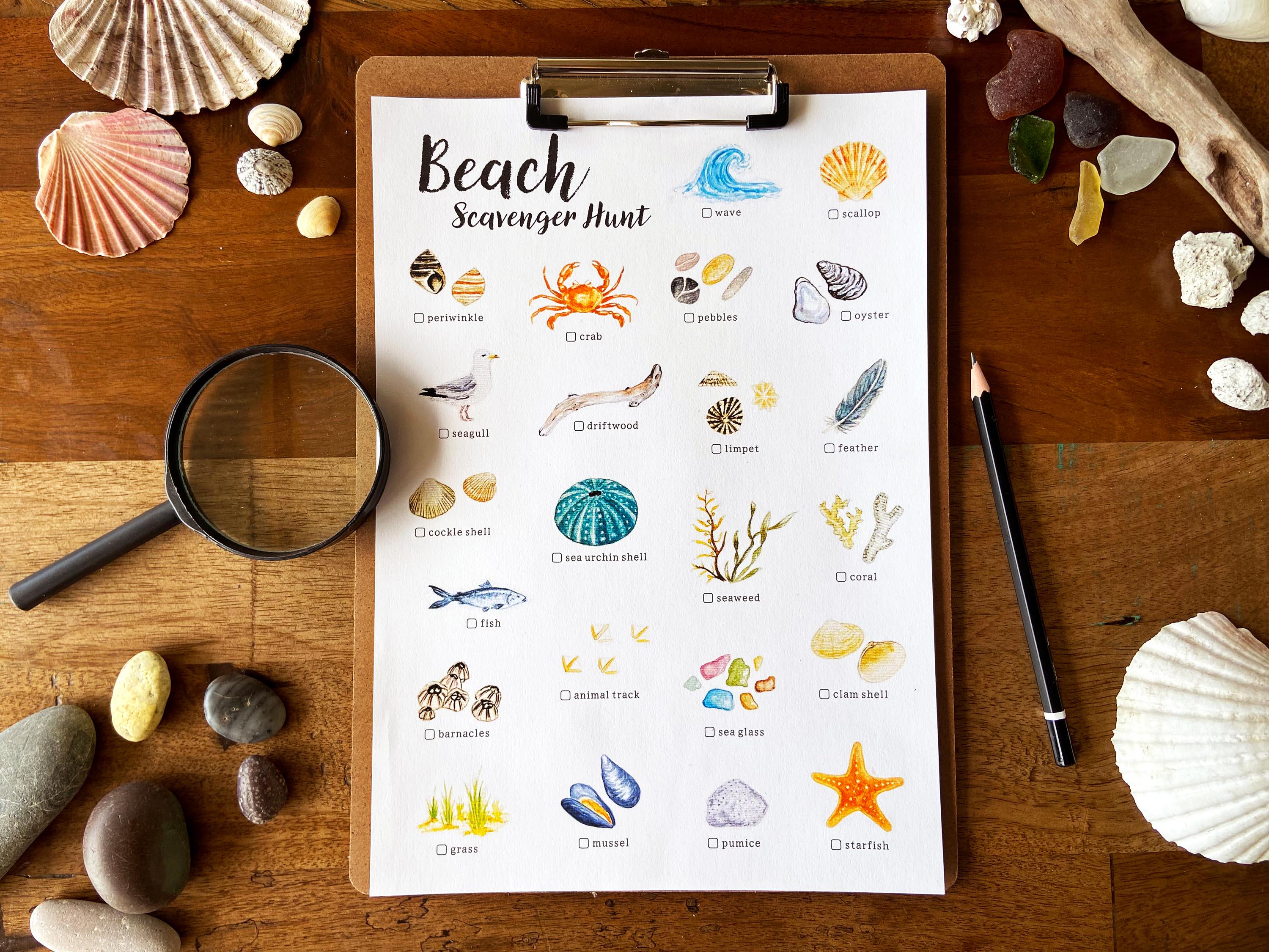 Beach Scavenger Hunt, Printable Nature Activity for Kids, Outdoor ...