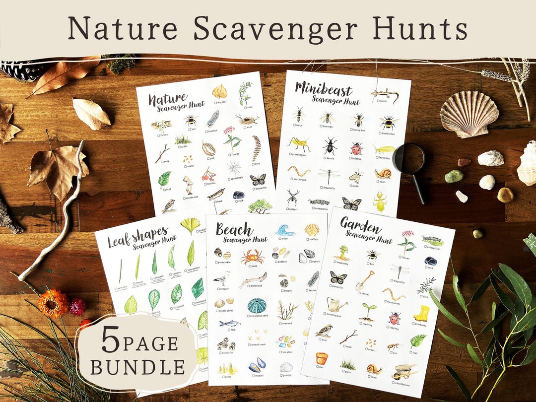 Nature Scavenger Hunt Bundle, Printable Nature Activity for Kids, Beach ...