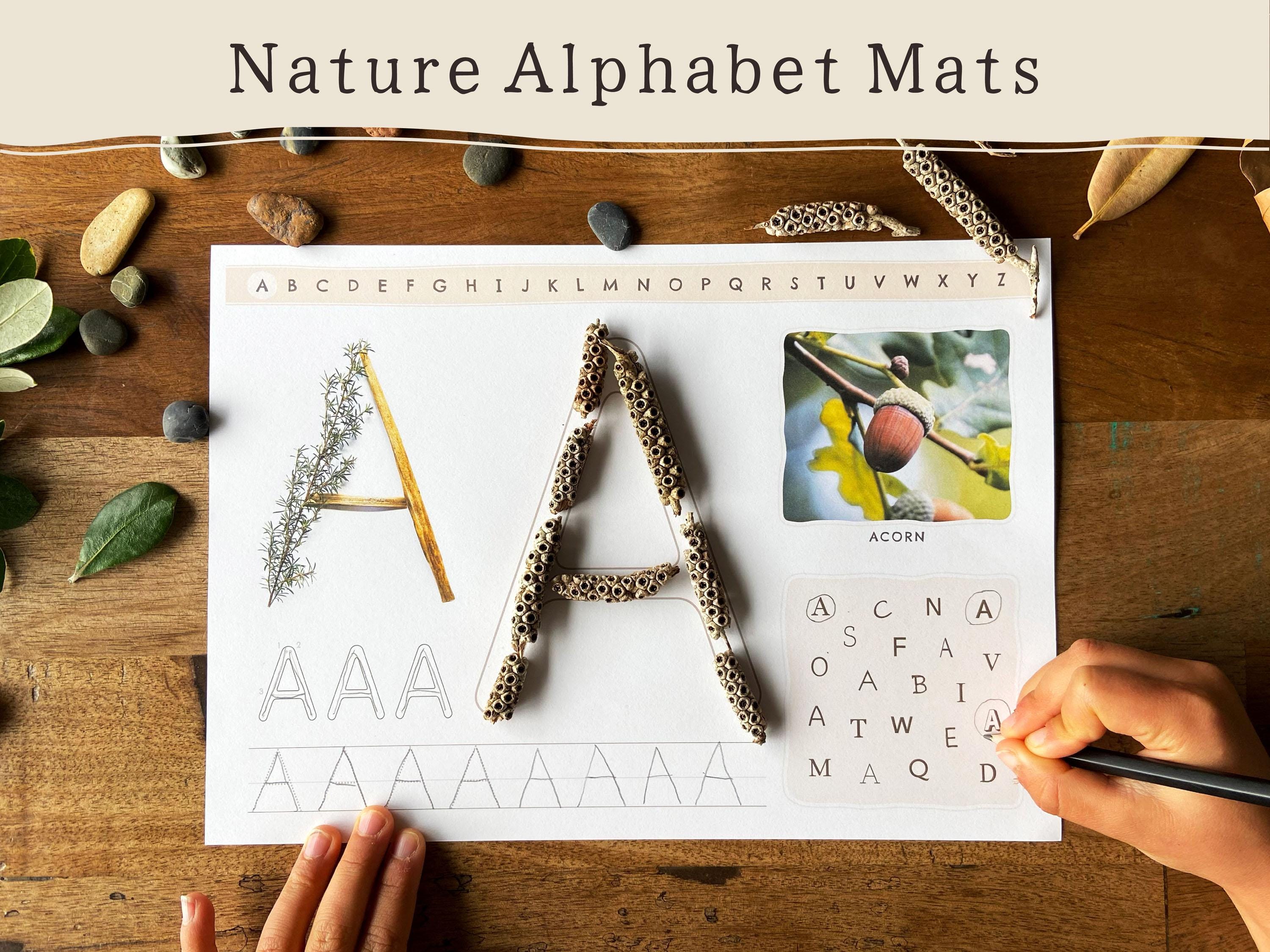 Nature Alphabet Tracing Mats | Play Doh Mats | Letters Loose Parts Play ...
