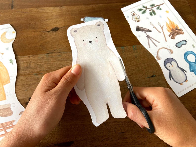 Winter Paper Doll Printable Activity for Kids: Polar Bear & Penguin ...